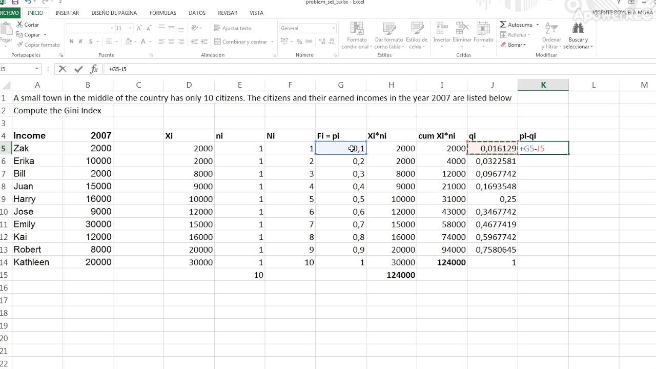 Computing Gini Index with Excel