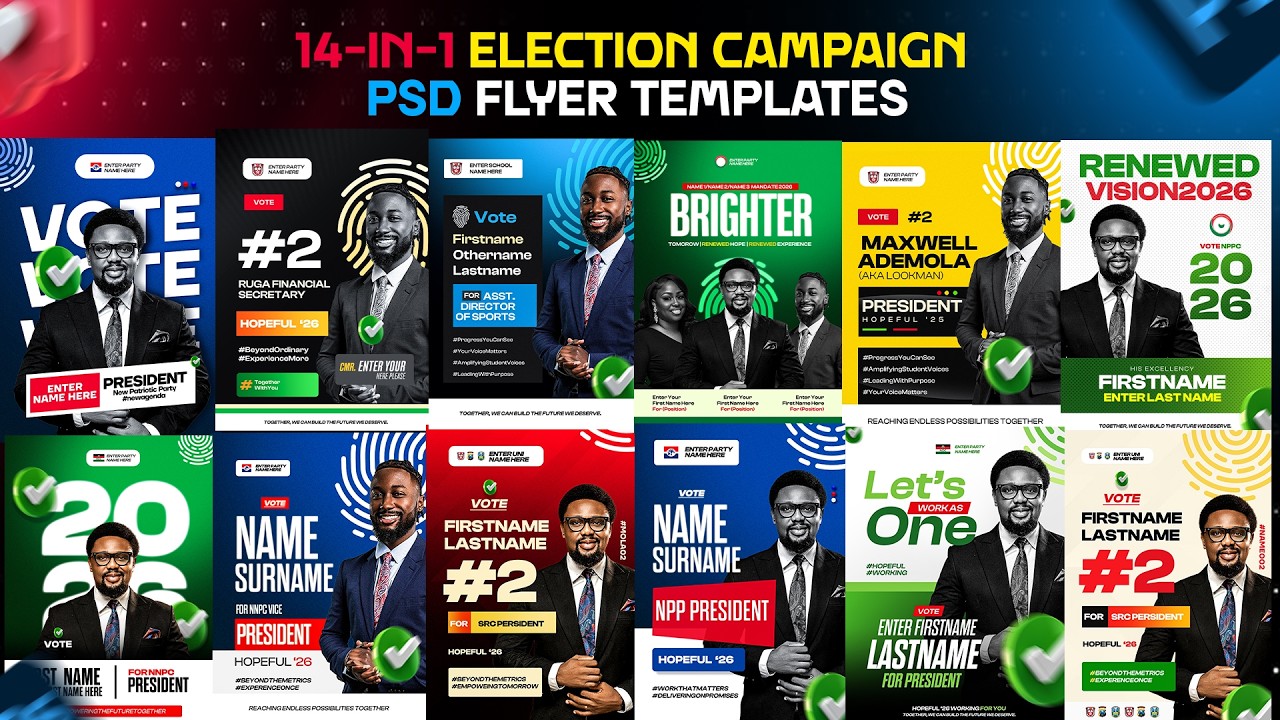 14 in 1 Political Election PSD Templates Pack  For Designers and Printshops