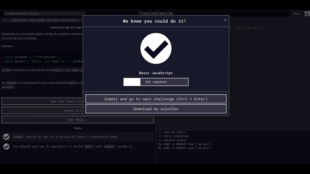 Constructing Strings with Variables - Free Code Camp Help - Basic Javascript - Algorithms & Data Str