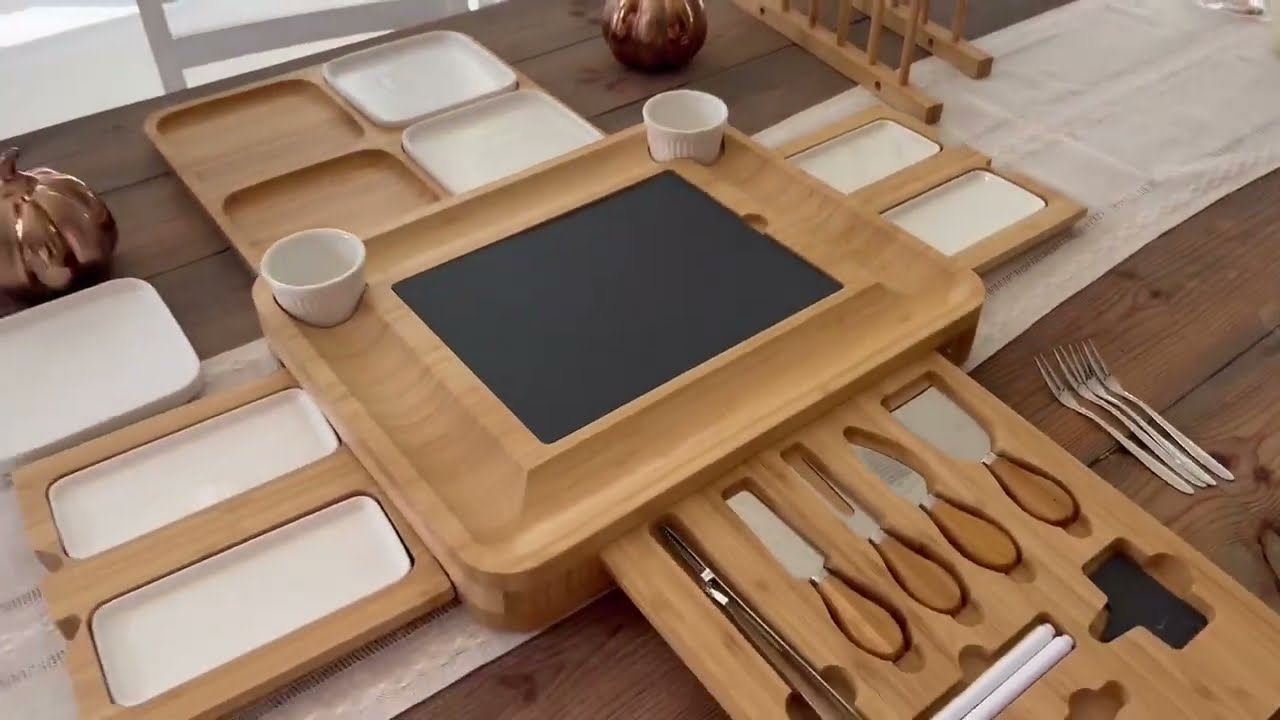 Lovitgo Charcuterie Board and Platter Gift Set, 29 Pc Bamboo Cheese Boards and Knife Set, Unique Wom