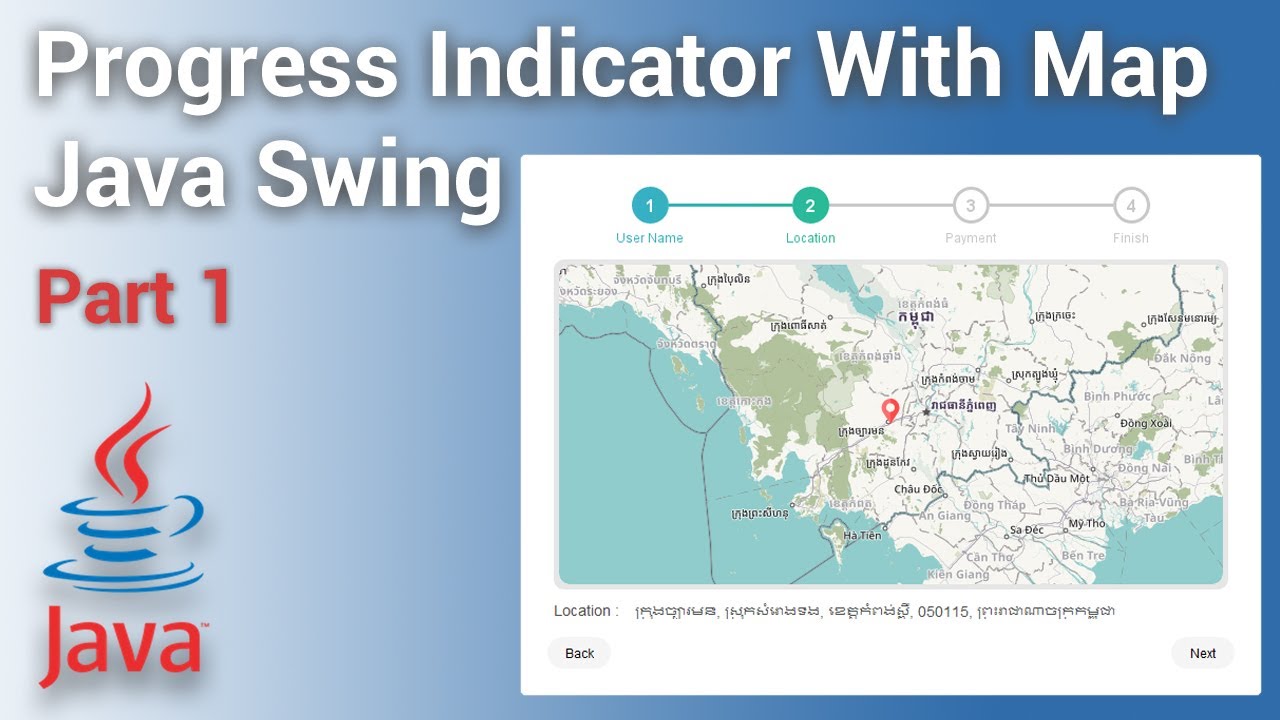 Java Swing - Progress Indicator with JXMapViewer and Retrieve Location Info using API | Part #1