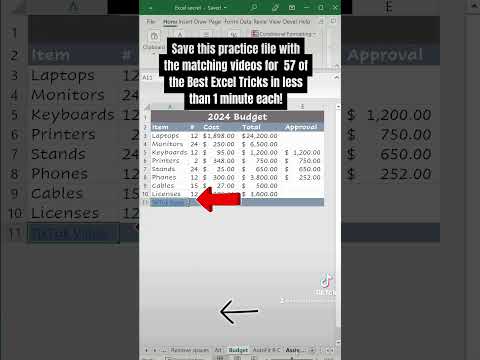 Excel tutoring practice file with matching videos