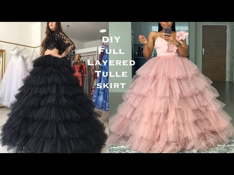 HOW TO MAKE A FULL LAYERED TULLE LONG SKIRT WITH ELASTIC WAIST BAND Tiered Tulle Skirt #tulleskirt