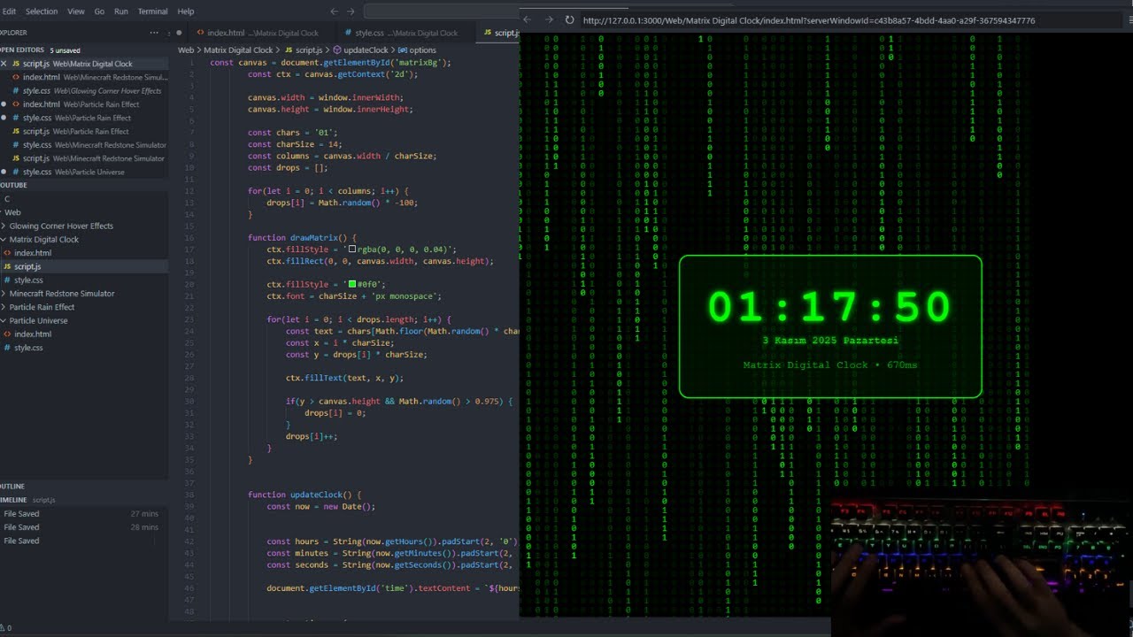 ASMR Programming - Matrix Digital Clock - No Talking