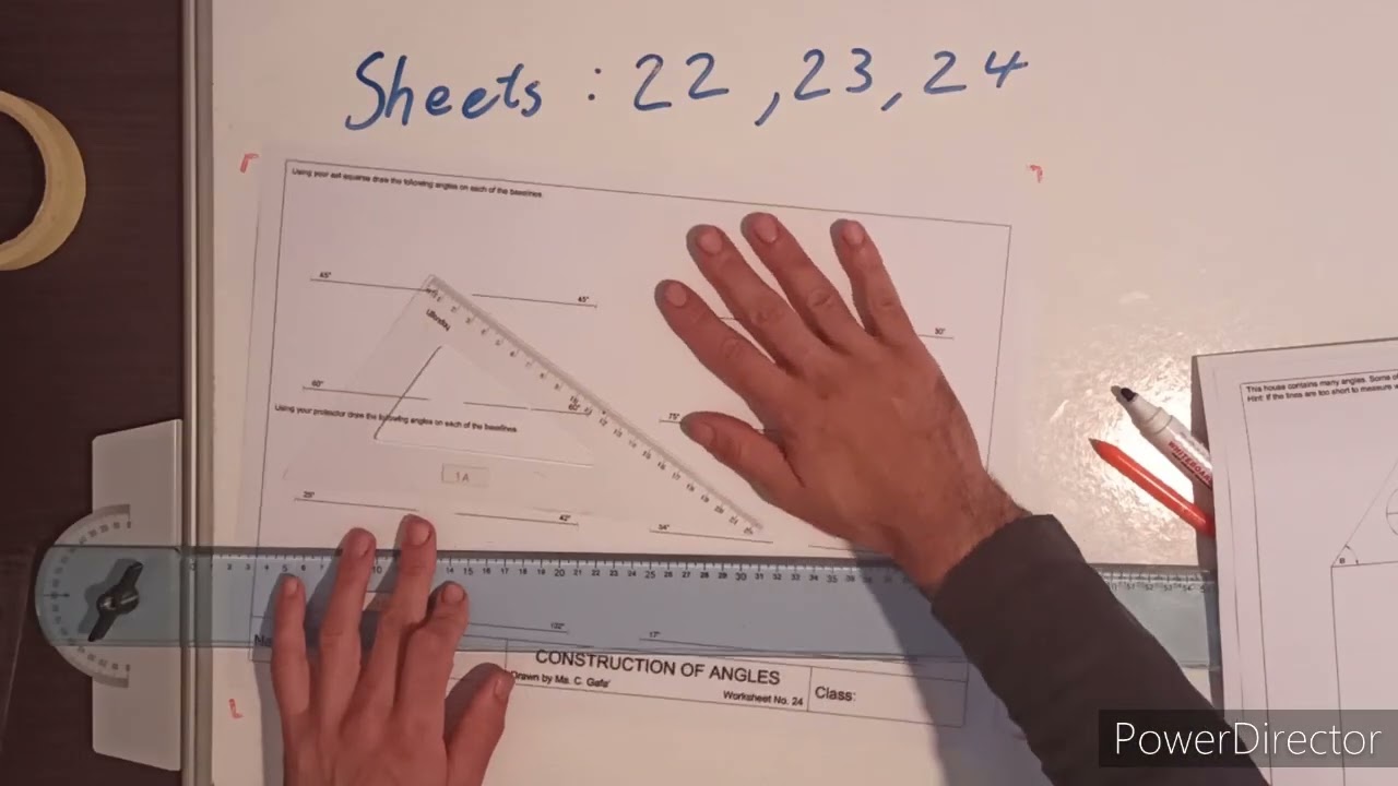 Angles using protractor and setsquares