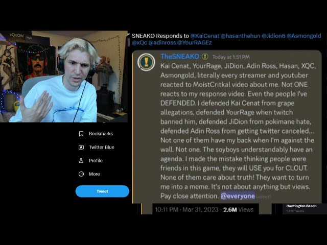 "I don't know why I'm being tagged in this" - xQc shocked after Sneako calls him out amidst the ...