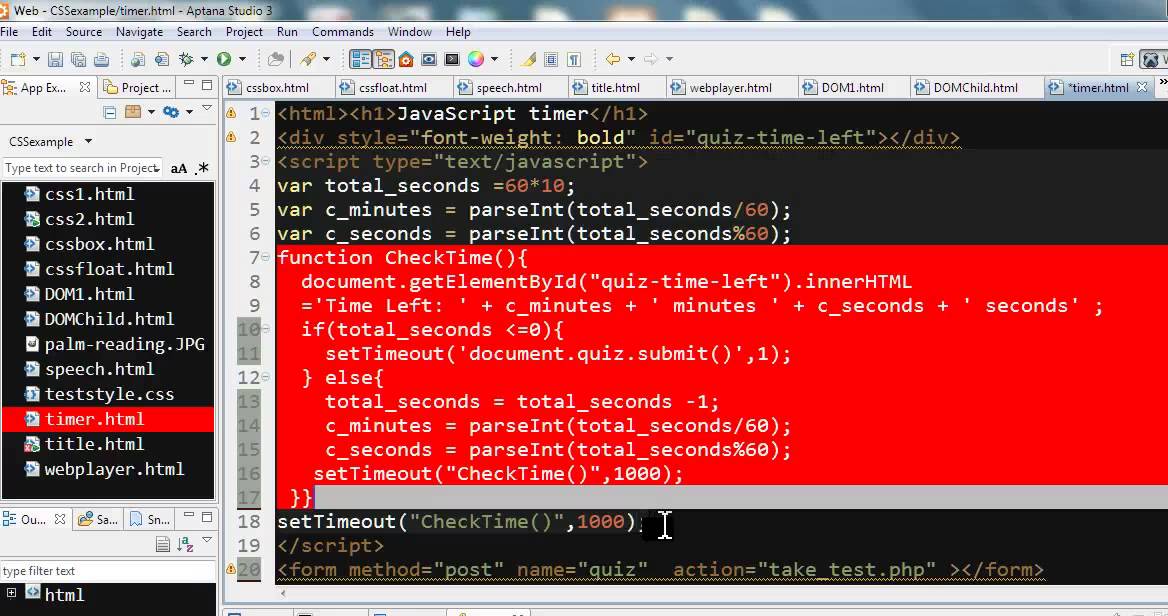 How to setup timer for Quiz using JavaScript