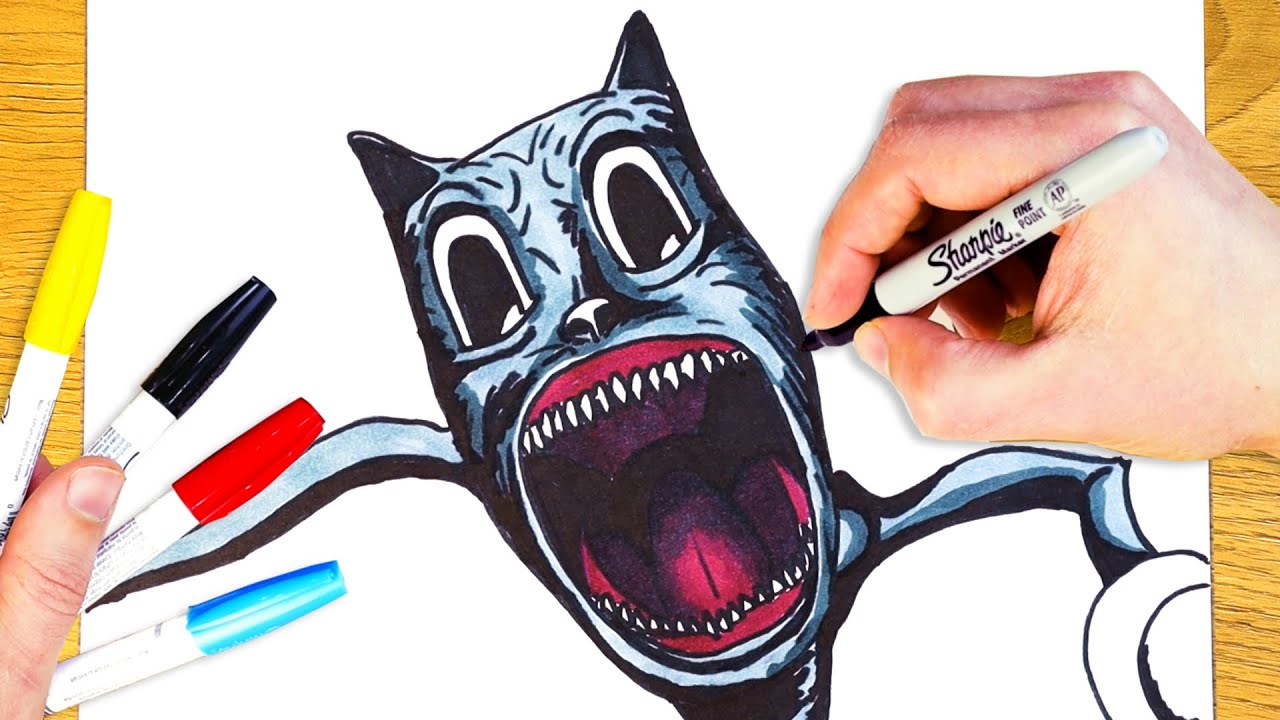 How to Draw 🐈‍⬛ CARTOON CAT: Trevor Henderson Creatures Drawing Tutorial