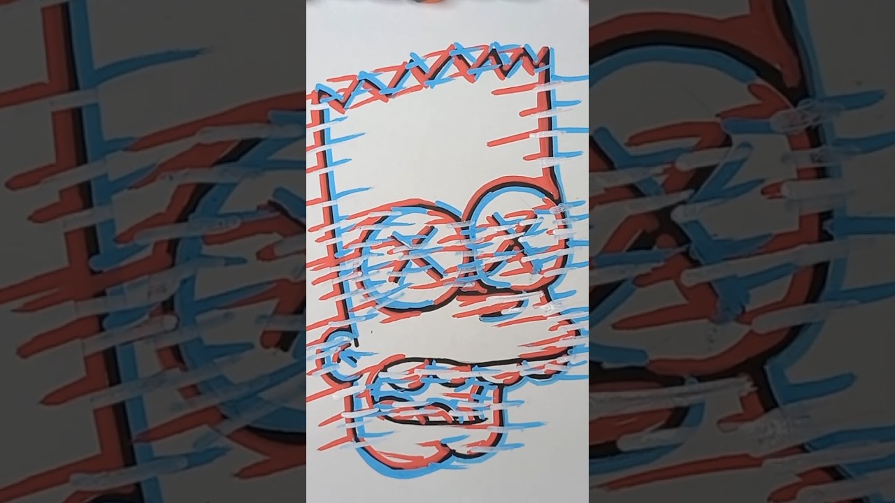 Drawing Bart Simpson with Posca Markers! Glitch Effect! #Shorts