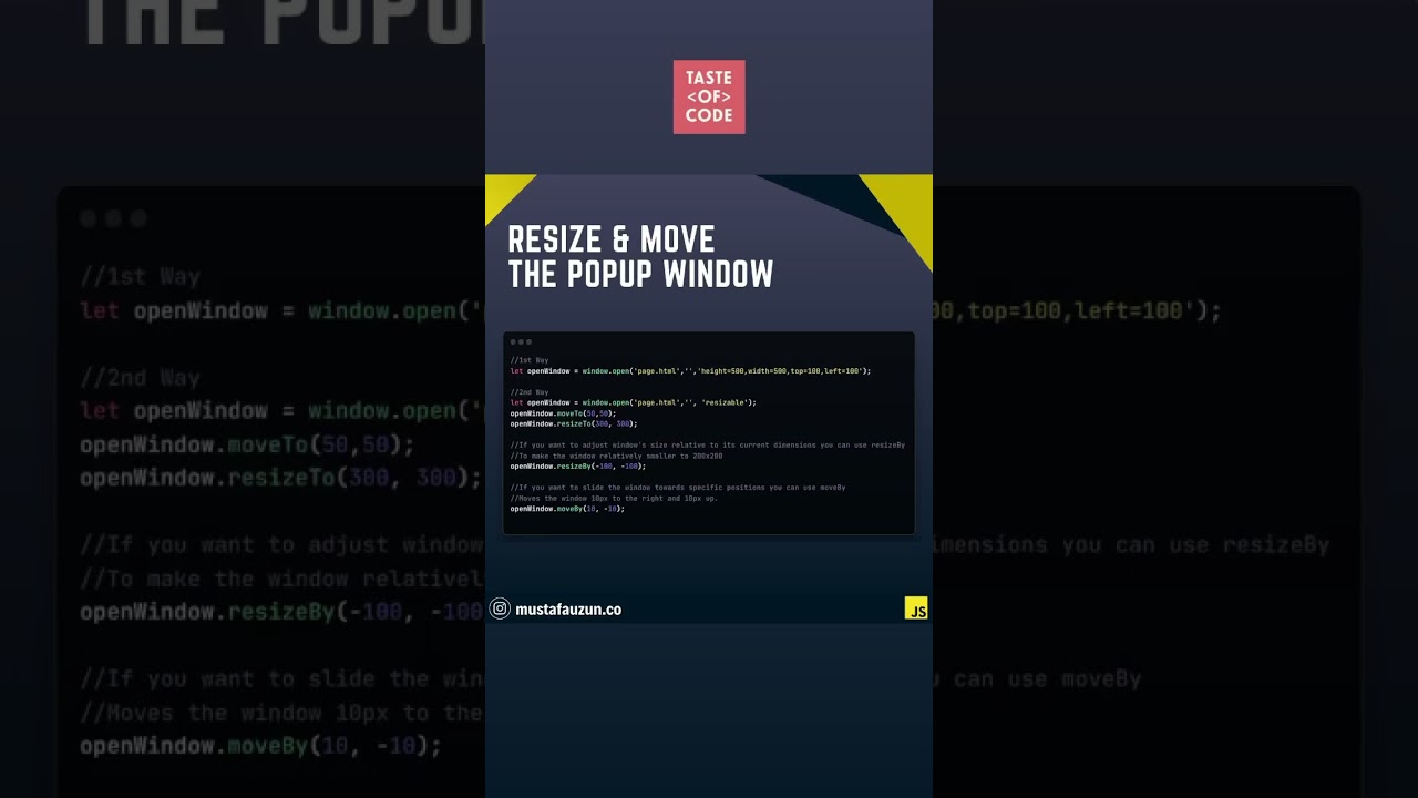 Javascript, Resize & Move The PopUp Window #javascript