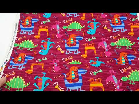 burgundy Michael Miller Dino Dudes tossed dinosaur fabric
