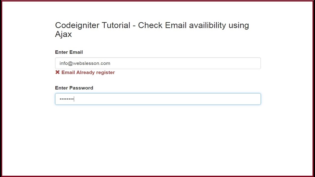 Codeigniter Tutorial - Check Email availability using Ajax