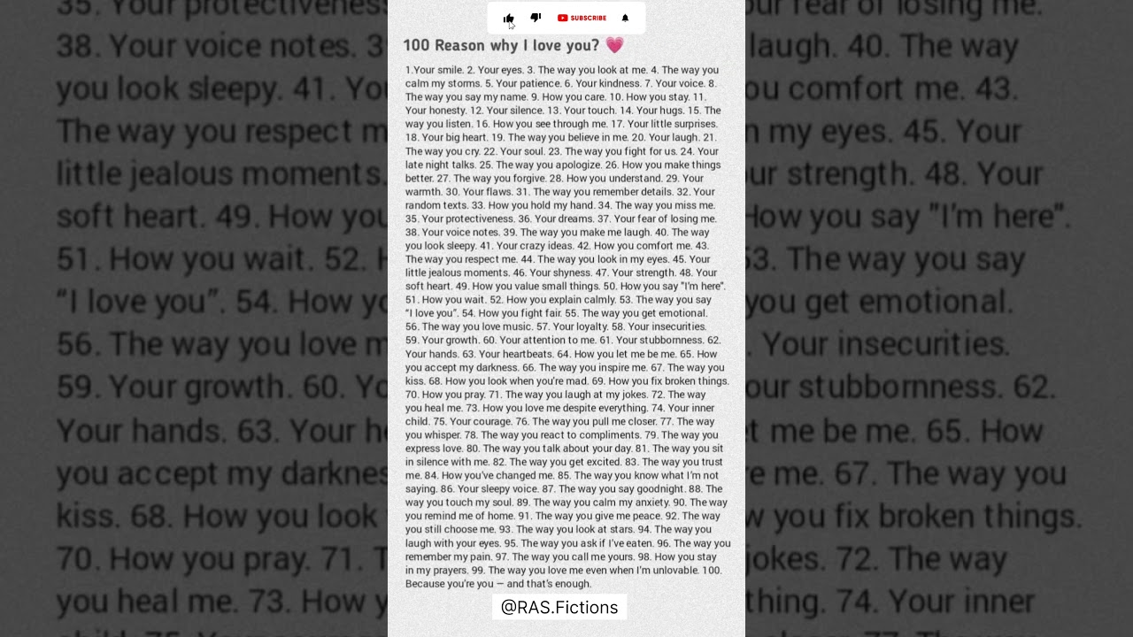 100 Reasons why I LOVE YOU ! #lovestory #100reasons #why #iloveyou