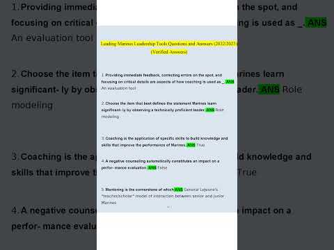 LEADING MARINES LEADERSHIP TOOLS QUESTIONS AND ANSWERS 2022/2023 VERIFIED ANSWERS