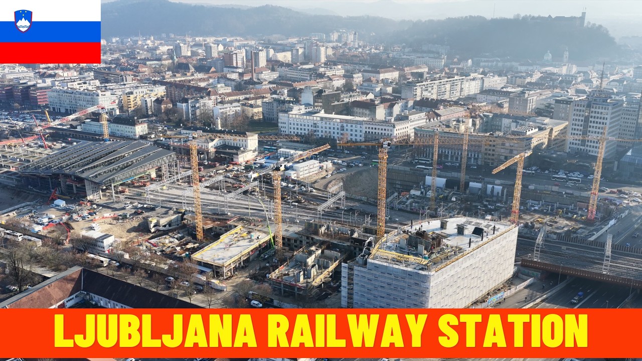 4K Ljubljana Railway Station and Project Emonika Progress (January 2026) Aerial View - Slovenia
