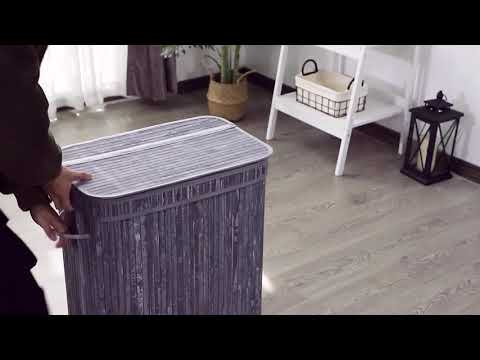 HOMCOM Two-Compartment Bamboo Laundry Basket
