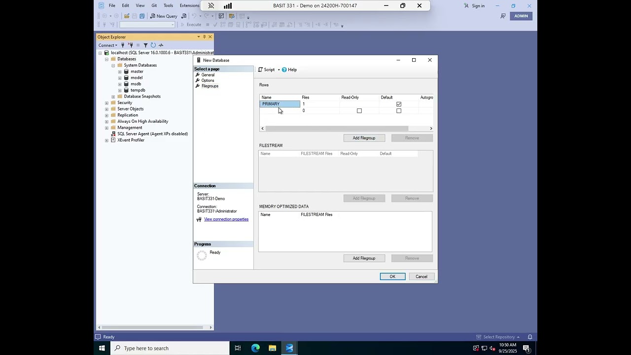Creating files and filegroups in SQL Server