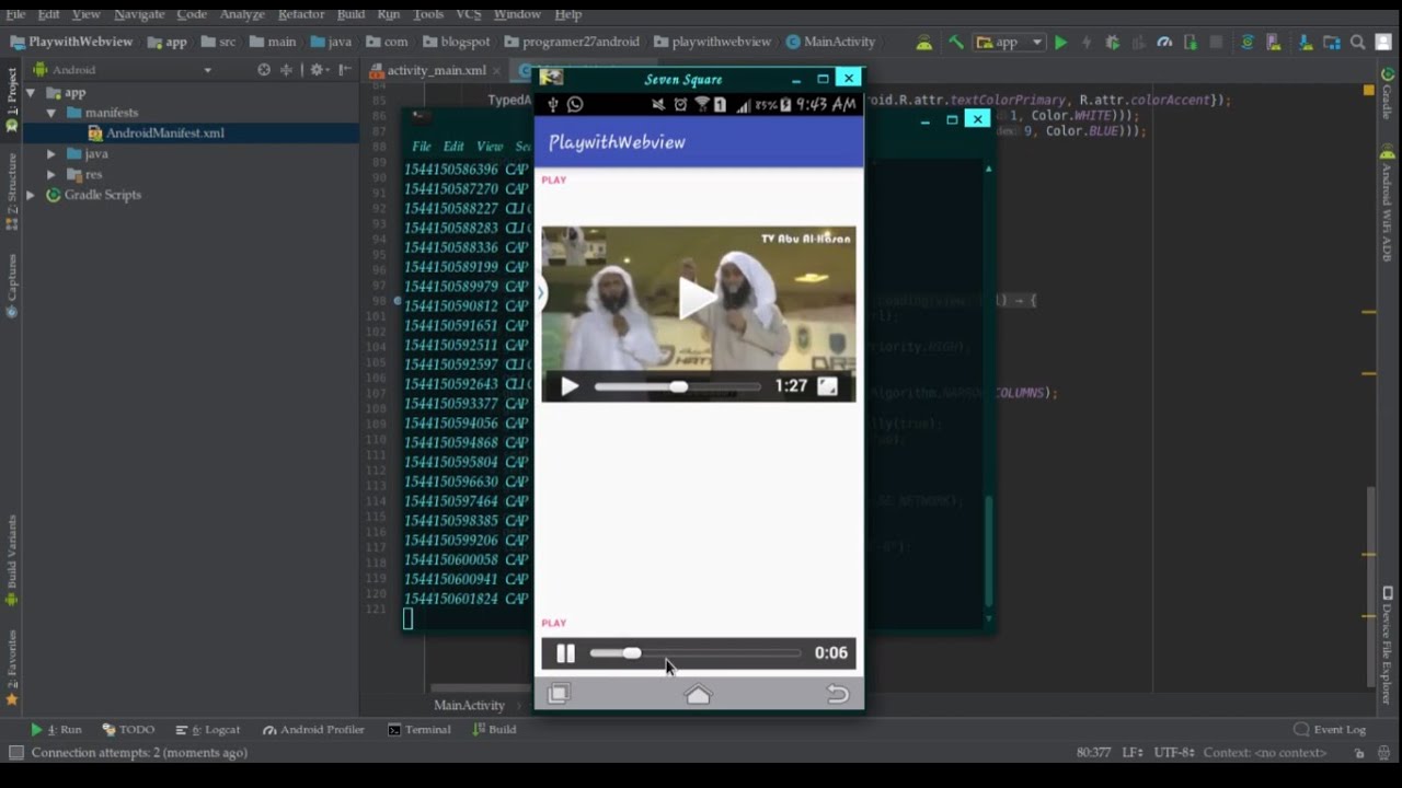Play Audio Video from Url use WebView with String HTML Android Studio
