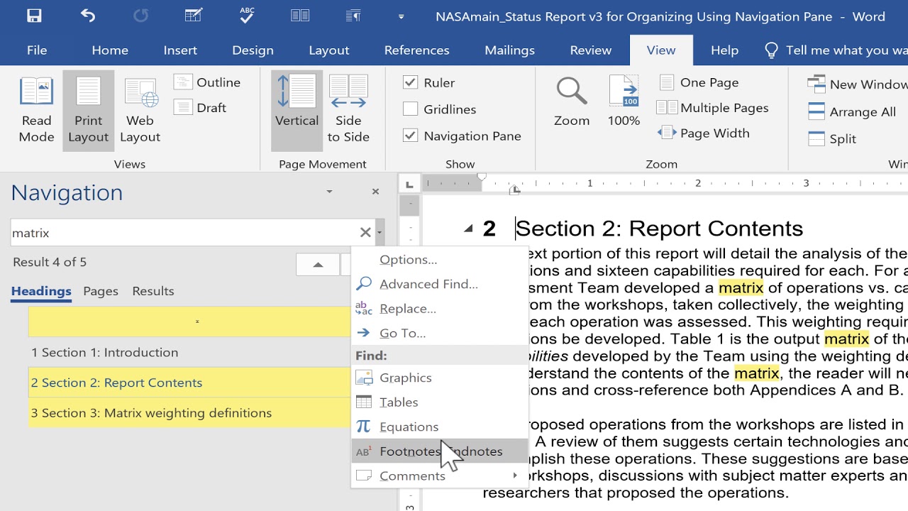 Organize Your Word Documents using the Navigation Pane