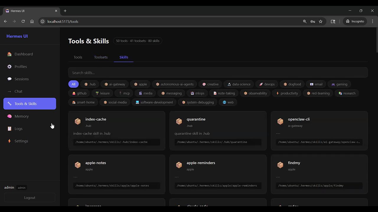 Hermes Agents Admin UI