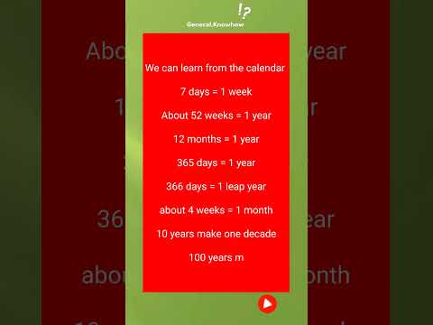 7 days = 1 week About 52 weeks = 1 year Time Review #generalknowledge #shortsvideo #shorts #gk