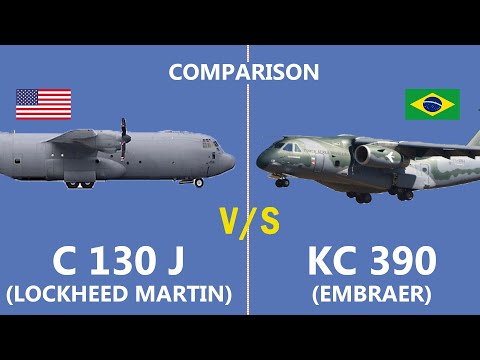 Comparison of the Embraer KC-390 Vsย the Lockheed Martin C-130J cargo plane.
