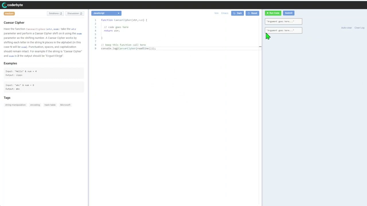 Coderbyte - Caesar Cipher- Code challenge - JavaScript Solution Source Code Answers