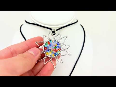 My Italian Decor - Murano Glass Millefiori Sun Pendant Necklace - Made in Italy