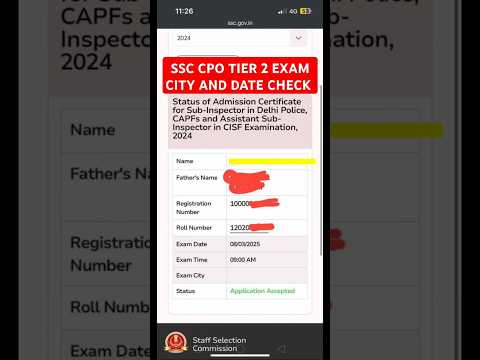 SSC CPO MAINS EXAM CITY AND DATE OUT 2024 | SSC CPO TIER 2 ADMIT CARD 2024 #shorts #ssccpomains