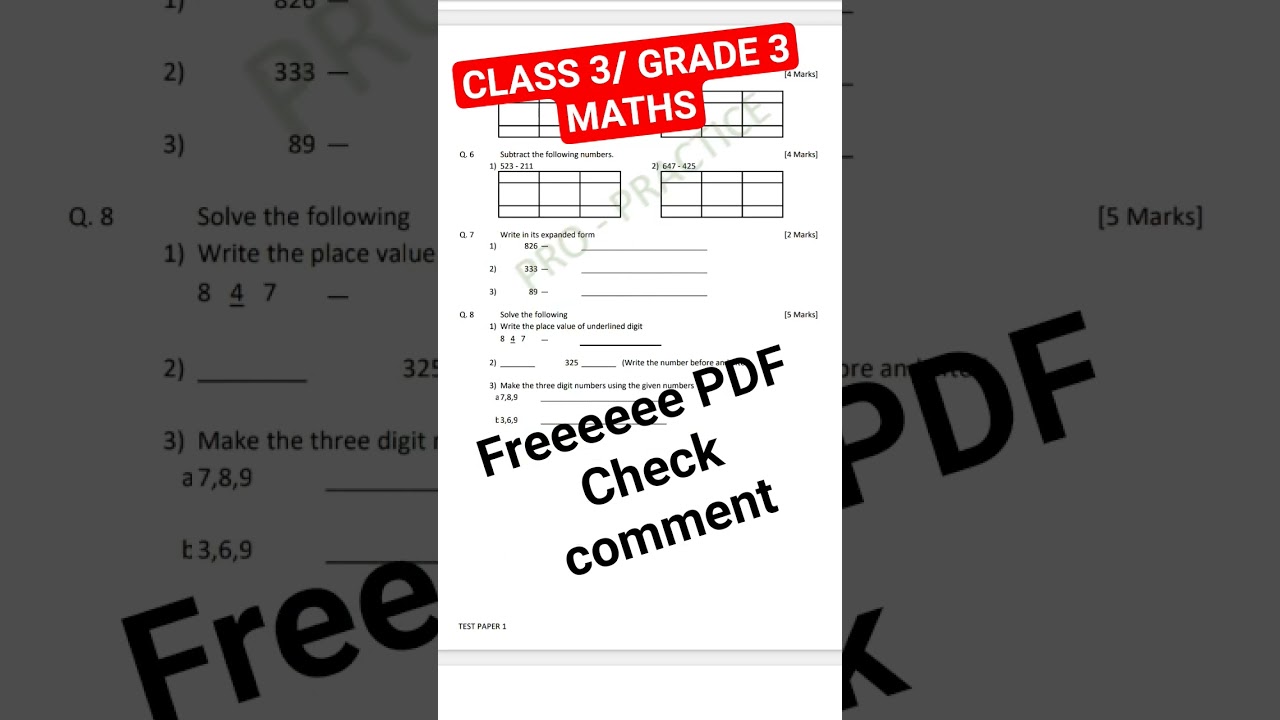 🙂👍CLASS 3 / Grade 3.  MATHS UNIT 1 - PAPER 1🙂👍
