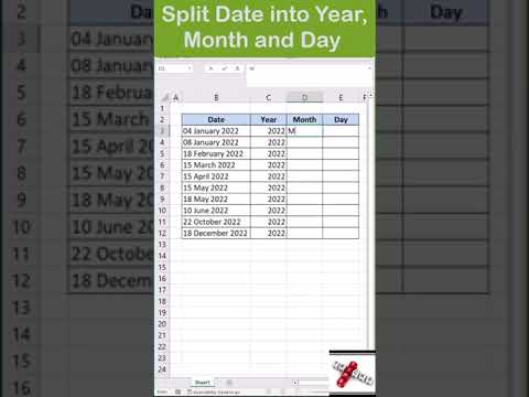 How to Split Dates into Year, Month and Day in excel #shorts