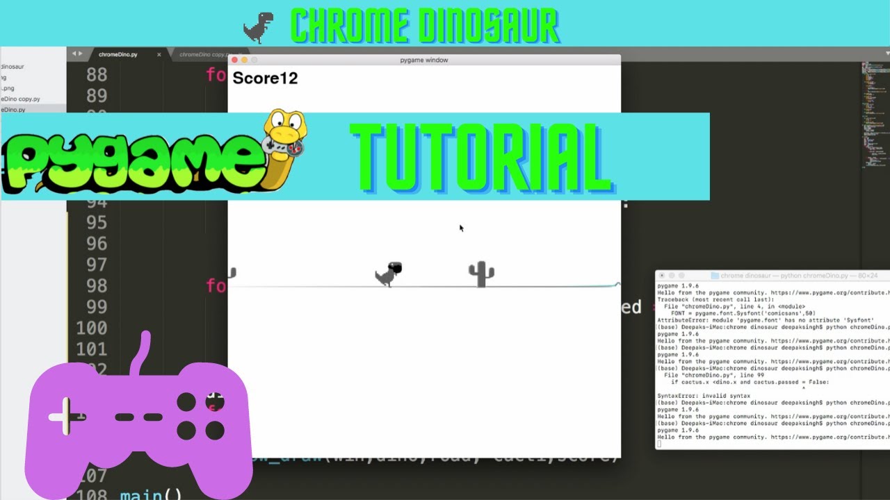 #pygame tutorial for beginners | chrome dinosaur 🦖  game in #python