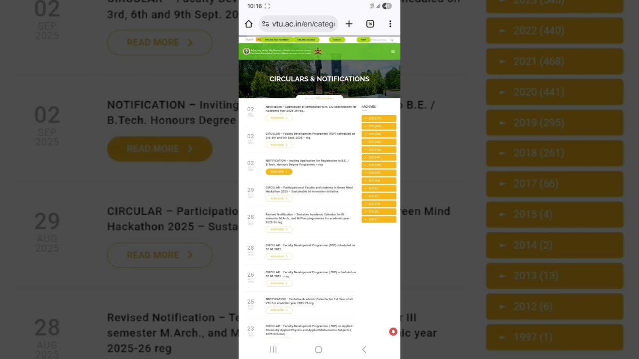 today's notifications by VTU