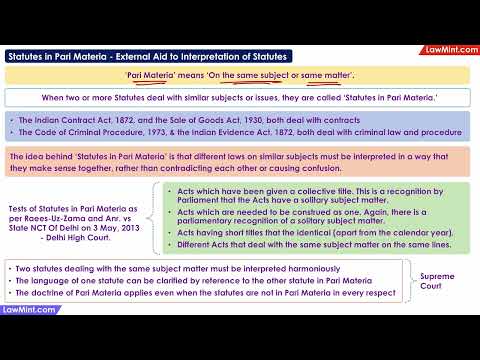 Statutes in Pari Materia External Aids to Interpretation of Statutes LLB
