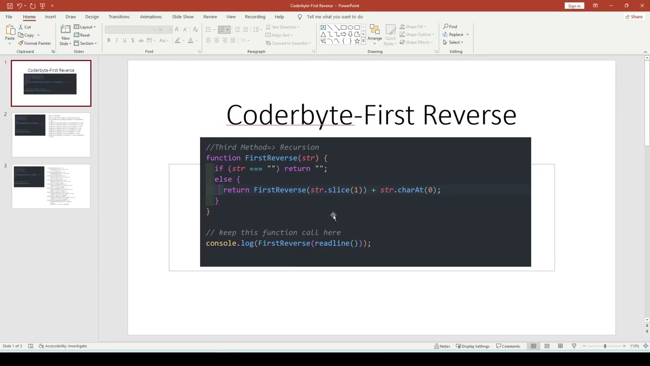 Coderbyte | First Reverse | Easy | Solution with JavaScript