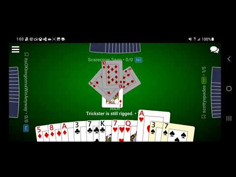 Players are still throwing games in Trickster Spades. Ace high 2v2 4 card pass nil.