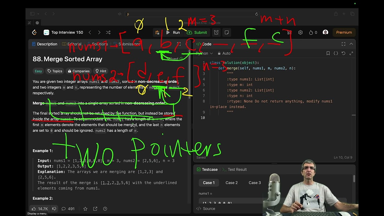 Top Algorithm Interview Questions Fully Explained - Merge Sorted Array; Arrays & 2 Pointers Solution