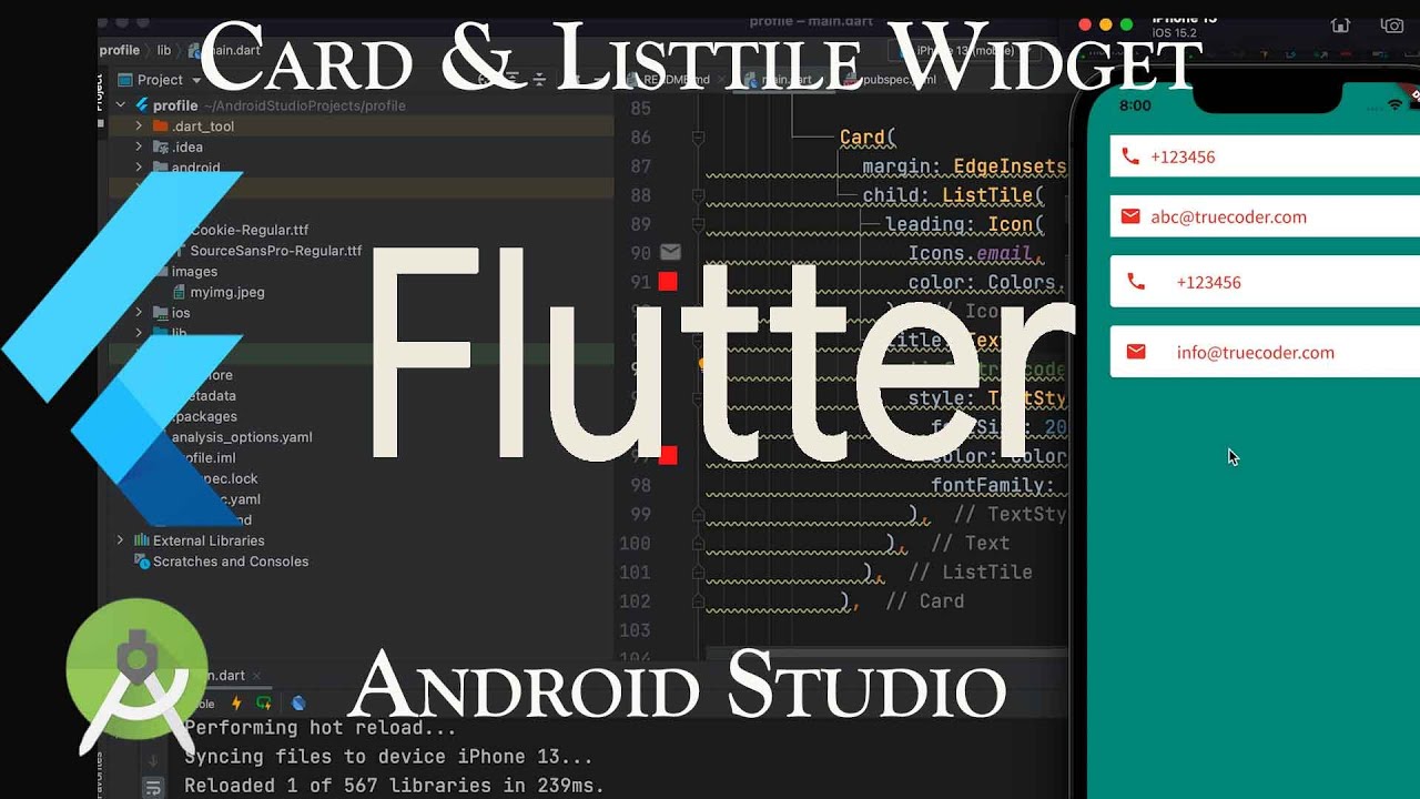 Flutter card & Listtile widget | Android studio | Flutter Tutorial 13