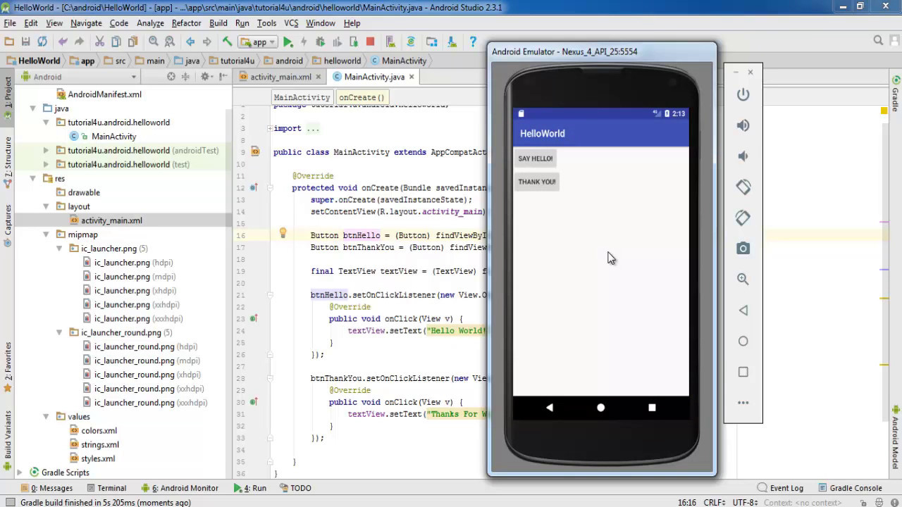 Android Hello World using Android Studio - Android Studio Tutorial for Beginners