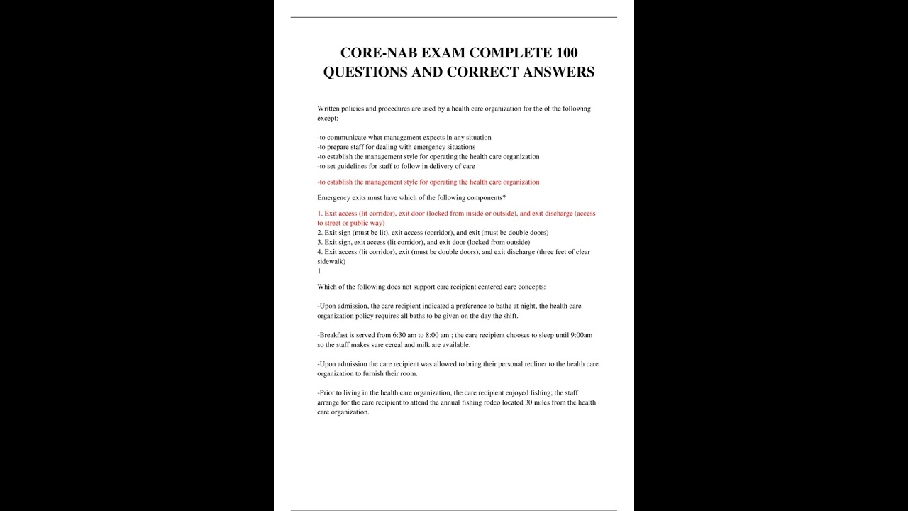 CORE NAB EXAM COMPLETE 100 QUESTIONS AND CORRECT ANSWERS