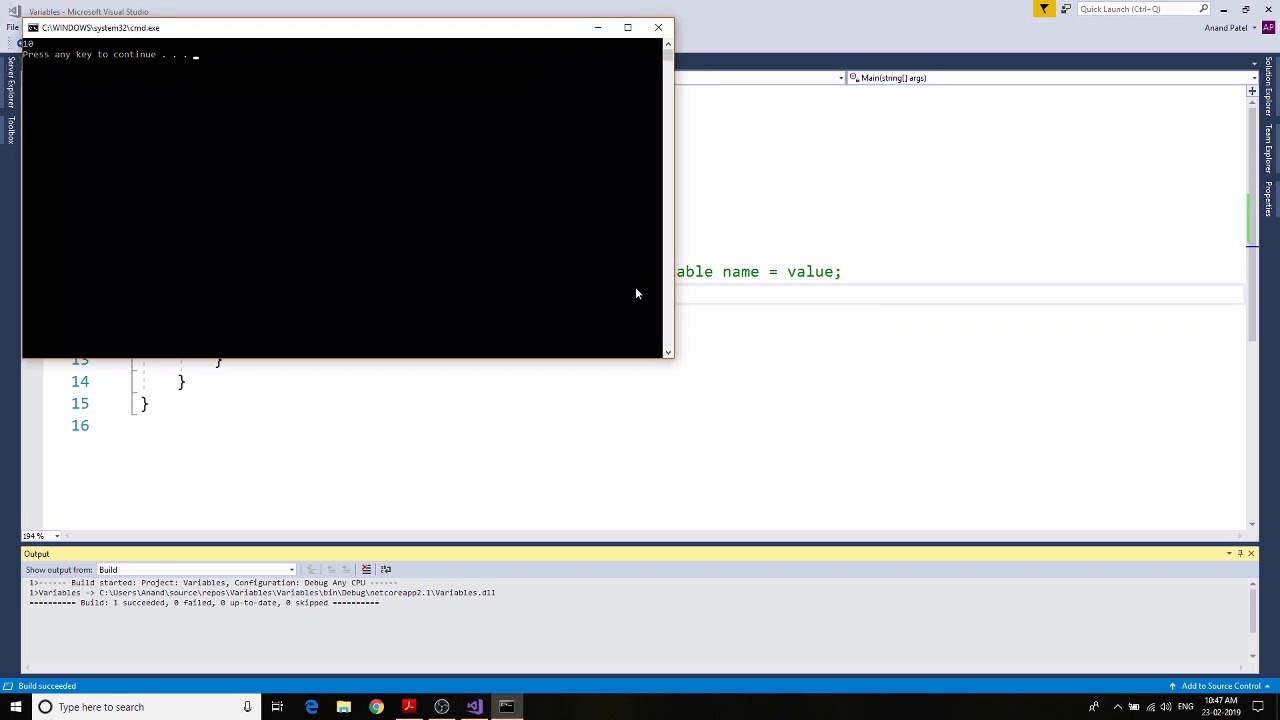 C# Program to understand Variables of type  integer