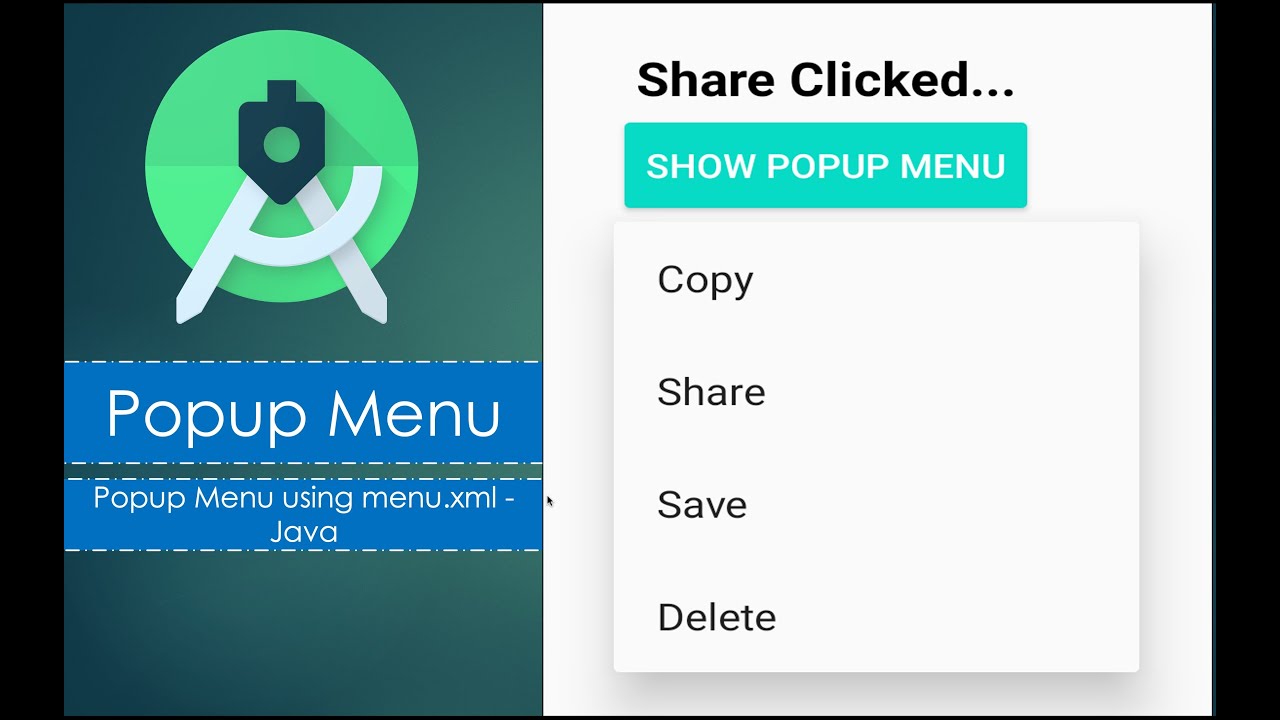 Popup Menu using menu.xml | Android Studio | Java