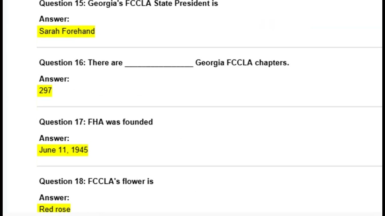 Free And Study Games About FCCLA History Exam Que