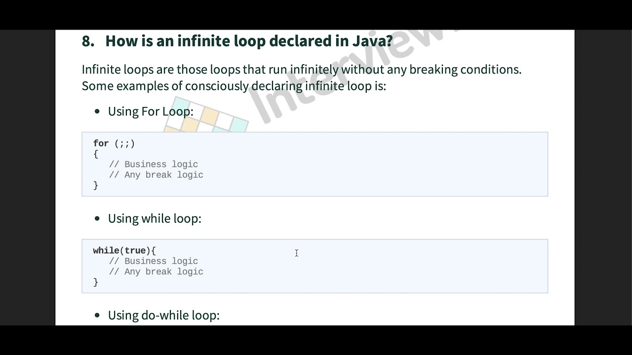 How is an infinite loop declared in Java