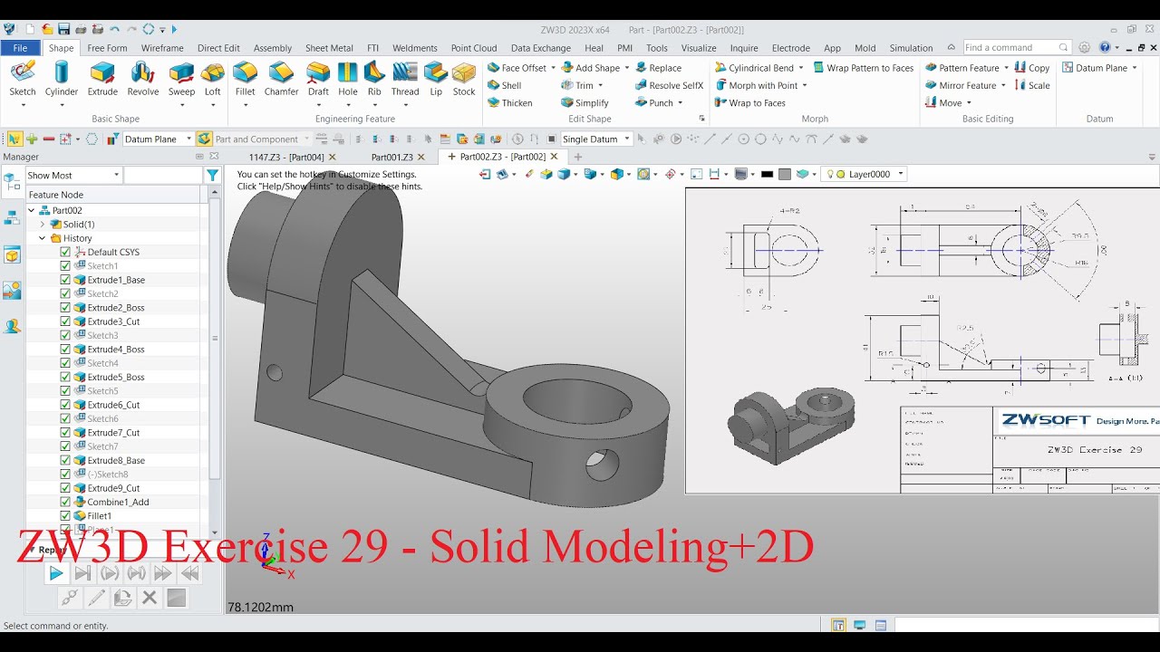 ZW3D Exercise 29 - Solid Modeling + 2D