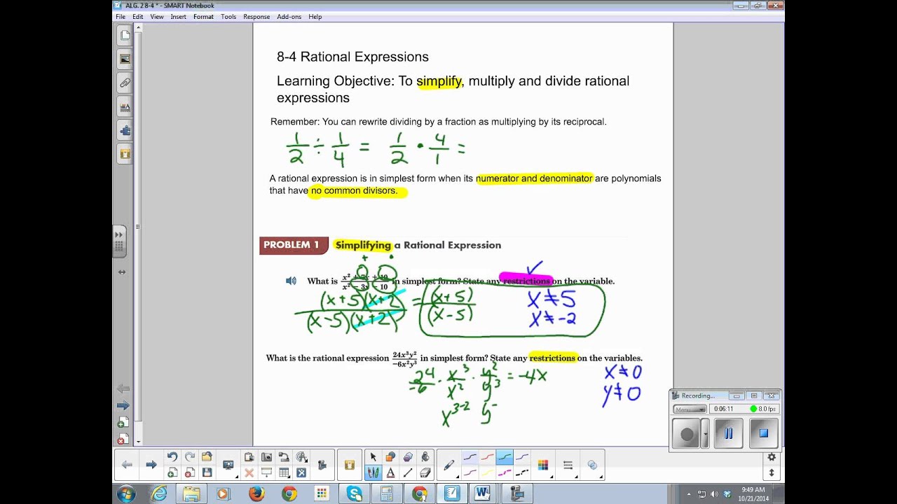 Algebra 2 Chapter 8-4 Rational Expressions