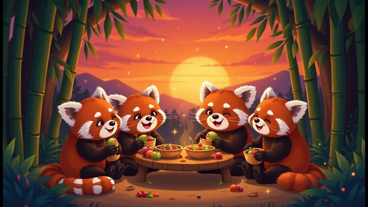 Red Pandas Enjoying Life In A Serene Bamboo Forest