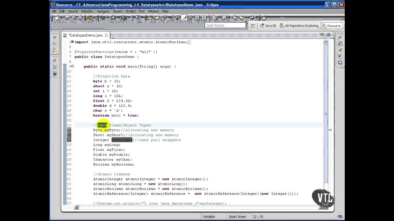 Advanced Java tutorial - Data Types