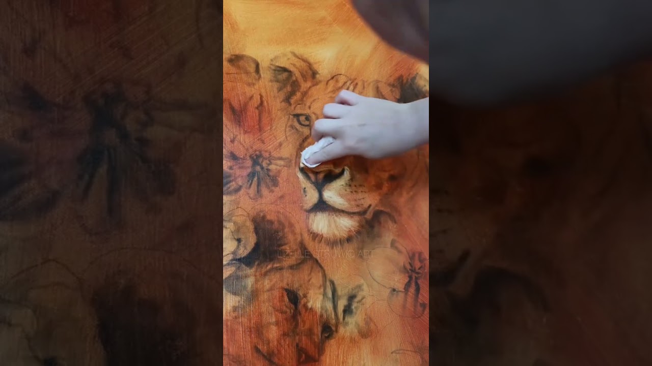 Sketching a lioness and her cub, prepping my canvas for a new painting.