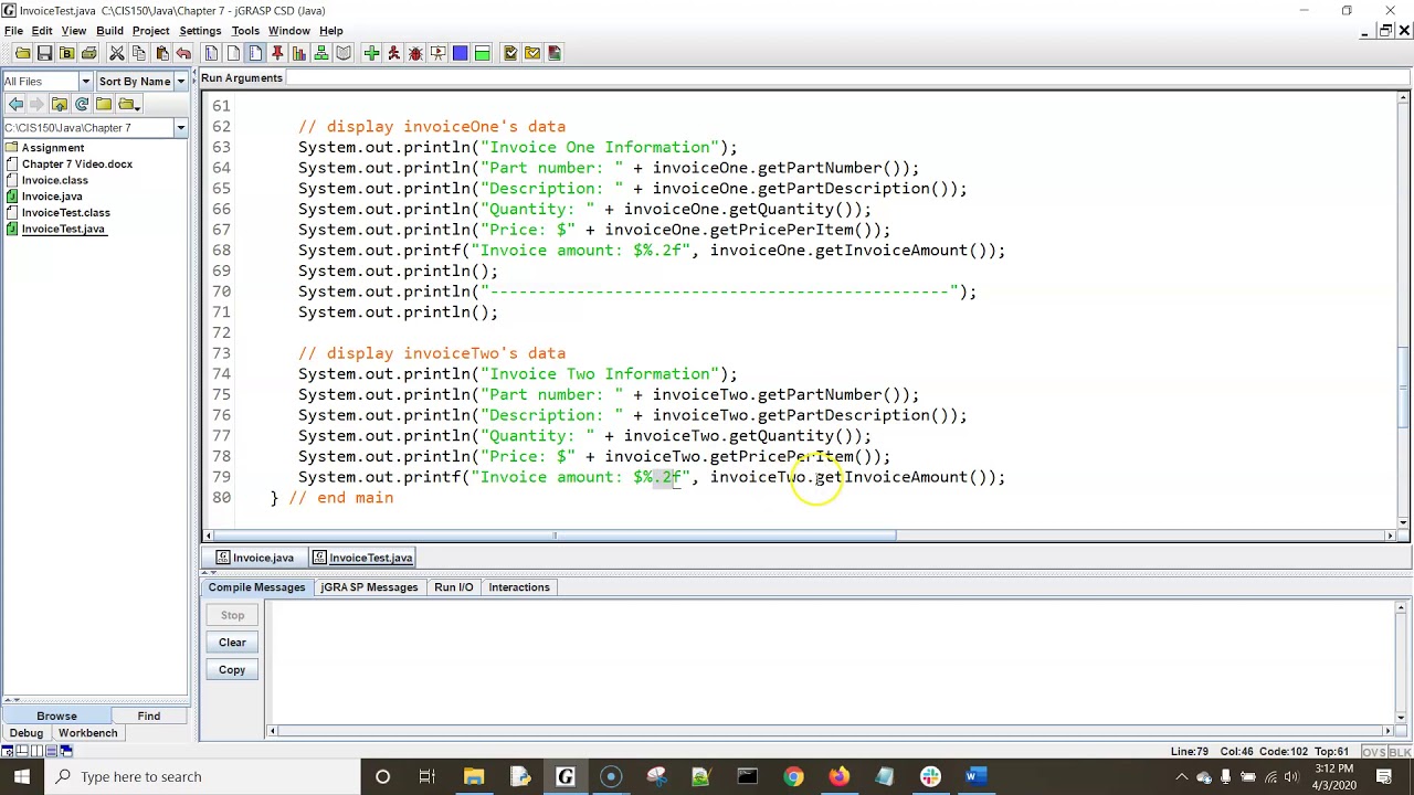 Java Invoice Class Part 2